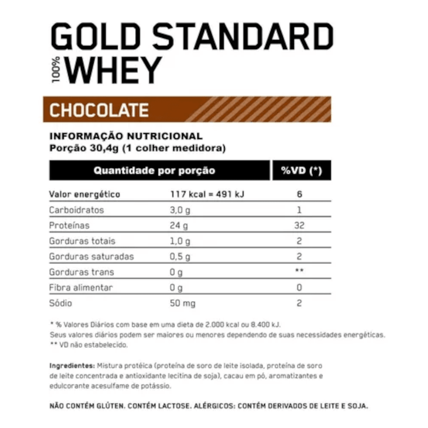 100% Whey Optimum Nutrition Gold Standard Chocolate 2,27kg - 5 Lbs | Globalbev