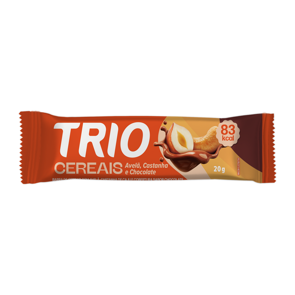 Barra de Cereal Trio Tradicional Avelã, Castanha e Chocolate 20g ... Barra de Cereal Trio Tradicional Avelã, Castanha e Chocolate 20g ...